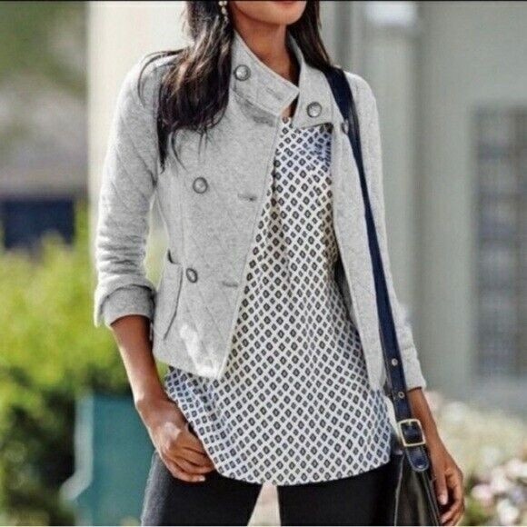CAbi | Jackets & Coats | Cabi Grey Doublebreasted Button Quilted Long ...